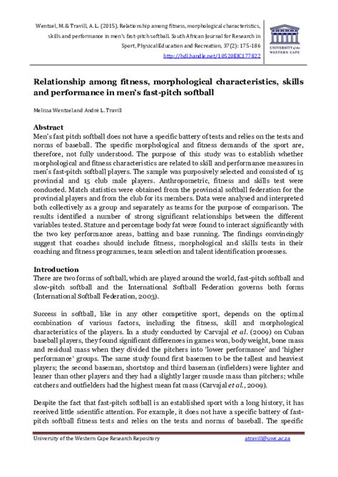 Pdf Relationship Among Fitness Morphological Characteristics Skills