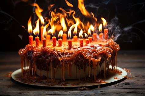 Festive Birthday Cakes On Fire Flaming Stick Extravaganza Premium Ai