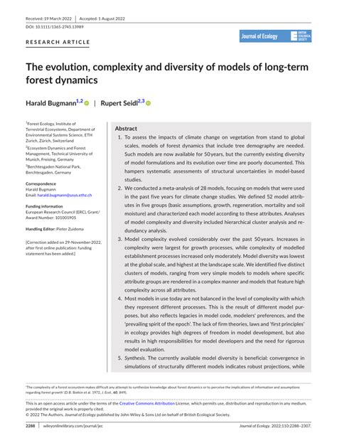 Pdf The Evolution Complexity And Diversity Of Models Of Long‐term Forest Dynamics
