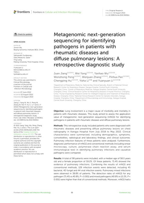 Pdf Metagenomic Next Generation Sequencing For Identifying Pathogens