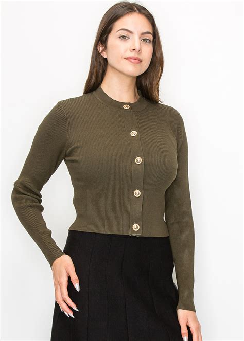 Olive Green Ribbed Knit Cardigan Modest Women Clothing Yal New York