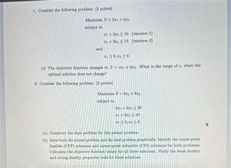 Solved 1 Consider The Following Problem 5 Points
