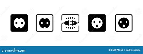 Electric Power Source Socket Icon Set Electricity Wire Cord Sign