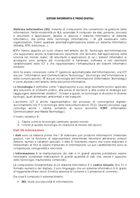 Sistemi Informativi E Trend Digitali Sistemi Informativi E Trend Digitali Sistema Informativo
