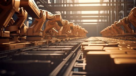 Robot Arm Factory Automation 3d Rendered Arms And Conveyor Line Moving Boxes Backgrounds 