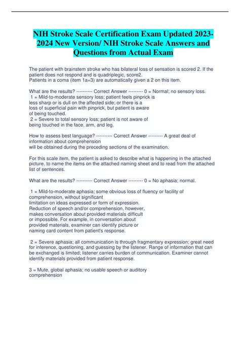 NIH Stroke Scale Certification Exam Updated New Version NIH Stroke Scale Answers And Questions