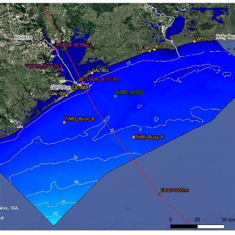 Model Bathymetry Including The Locations Of Tidal Level Pink Tidal