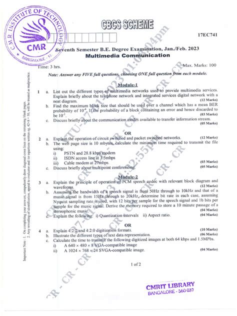 Vtu Question Paper Of 17ec741 Multimedia Communication Jan Feb 2023 Pdf