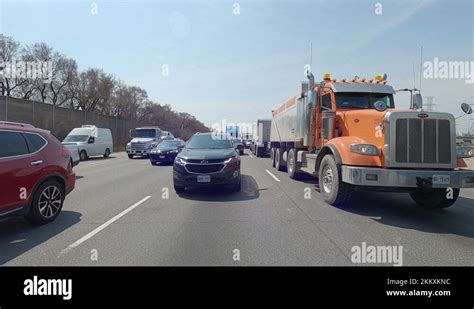 Pov Reverse Shot Driving Platre On Highway With Truck And Car Traffic