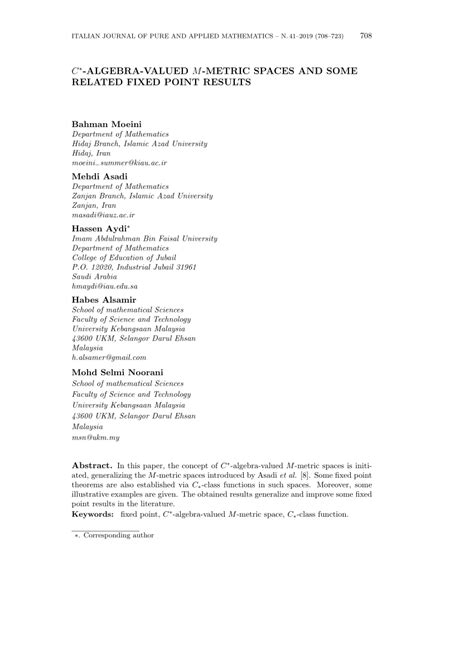 Pdf C ∗ Algebra Valued M Metric Spaces And Some Related Fixed Point Results