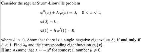 Solved Consider The Regular Sturm Liouville Problem 4 X