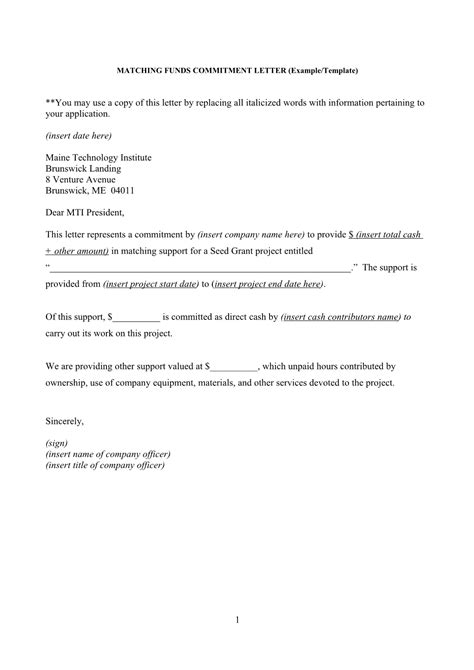 Matching Funds Commitment Letter Exampletemplate Docslib