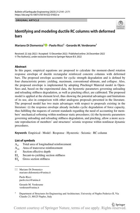 Identifying And Modeling Ductile Rc Columns With Deformed Bars Request Pdf