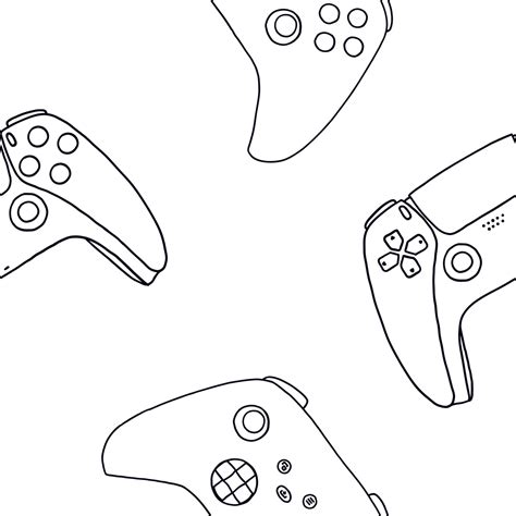 Seamless Pattern Of Game Controllers Vector Illustration In Hand Drawn Outline Flat Style On