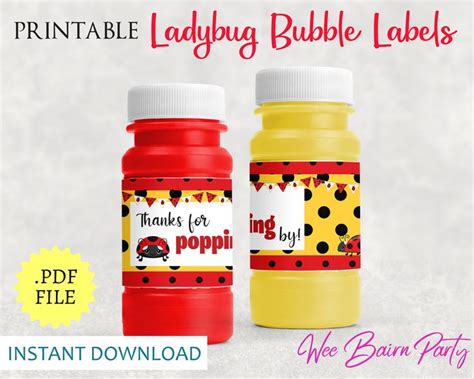 Ladybug Bubble Labels Printable Party Favor Labels