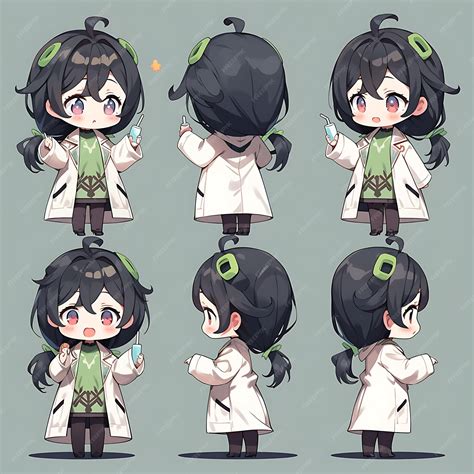 Premium Photo Character Of Female Chibi Kawaii Scientist Lab Coat Cool Tones Microscope