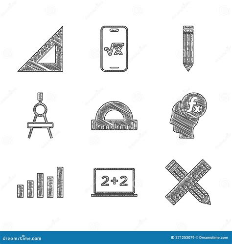 Set Protractor Chalkboard Crossed Ruler And Pencil Function Mathematical Symbol Graph