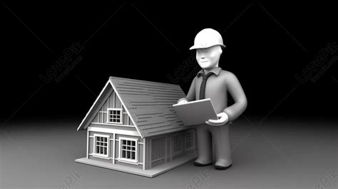 놀라운 3d 렌더링 집 배경 앞에서 노트북을 들고 있는 엔지니어 놀라 배경 3d 노트북 배경 엔지니어 헬멧 배경 이미지 Hd 놀라 3d 노트북 엔지니어 헬멧