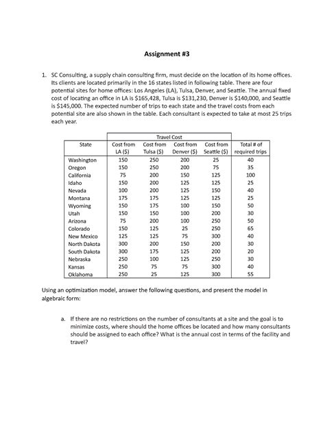 Assignment 3 Homework Solutions Assignment 1 Sc Consulting A