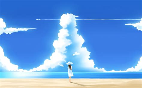 배경 화면 햇빛 애니메이션 소녀들 하늘 구름 푸른 바람 수평선 지구의 분위기 1920x1200