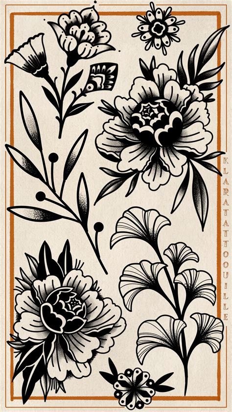 Flower Tattoo Flash Design Print Nel 2025 Idee Per Tatuaggi Tatuaggi Gambe Tatuaggi Pianeta