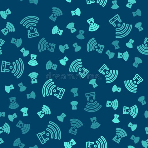 Green Line Router And Wi Fi Signal Icon Isolated Seamless Pattern On Blue Background Wireless