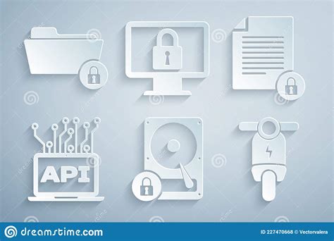 Set Hard Disk Drive And Lock Document Computer Api Interface Electric Scooter Lock On
