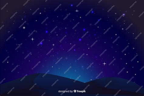 그라디언트 별이 빛나는 밤 배경 및 산 모양 무료 벡터