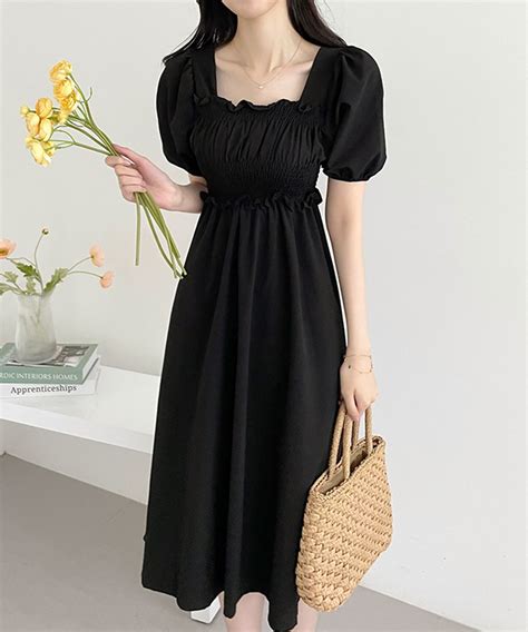 니키아 스퀘어넥 여름 반팔 프릴 스모크밴딩 플레어 롱원피스 반소매 하객룩 데이트룩 하객원피스 휴양지원피스 나들이룩 여행원피스