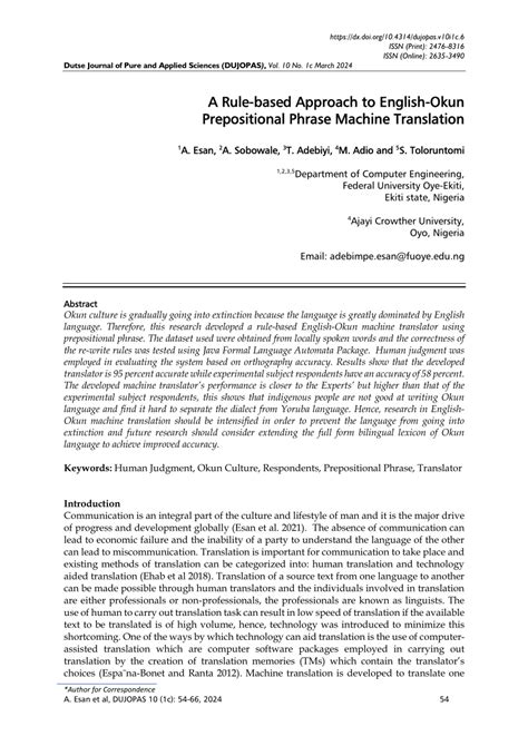 Pdf A Rule Based Approach To English Okun Prepositional Phrase Machine Translation