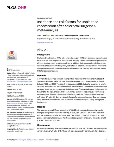 Pdf Incidence And Risk Factors For Unplanned Readmission After Colorectal Surgery A Meta Analysis