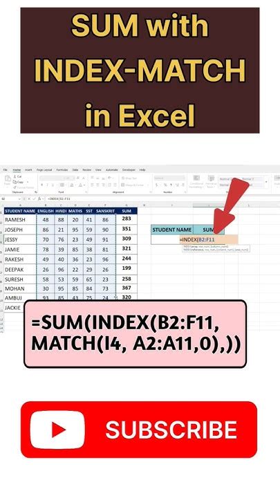 sum with index match formula in excel excelformula excel exceltutorial