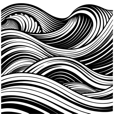 Abstract Waves Shape Black And White Line Art Vector Stock Illustration