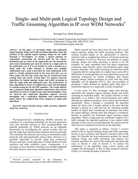 pdf single and multipath logical topology design and traffic grooming algorithm in ip over wdm