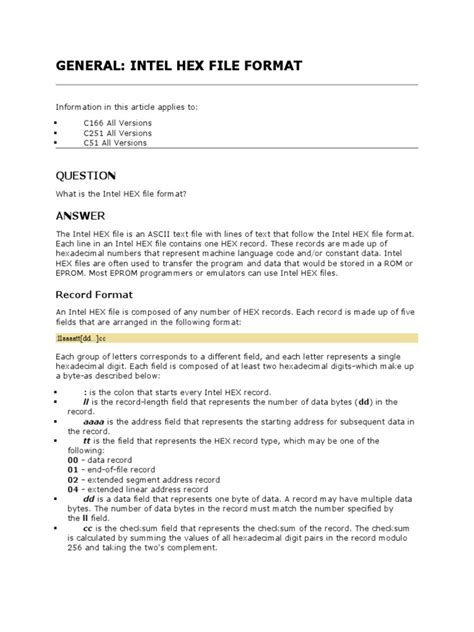 General Intel Hex File Format Pdf Data Management Encodings