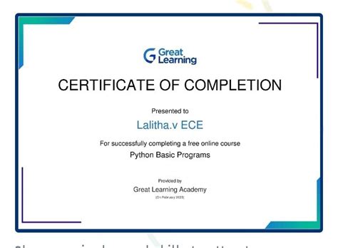 Lalitha Velayutham On Linkedin Python Basic Program Certificate