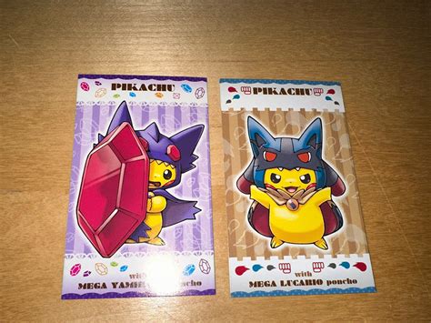Mavin Pokemon Center Campaign Business Card Pikachu Mega Charizard Lucario Poncho Set