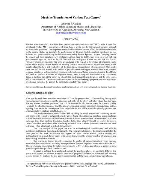Pdf Machine Translation Of Various Text Genres