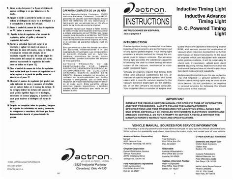 Actron Indoor Furnishings Inductive Timing Light Page Pdf