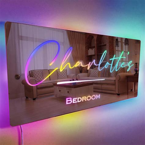 Veelu Personalized Name Mirror Custom Light Up Mirror Led Light Customized Name Sign For