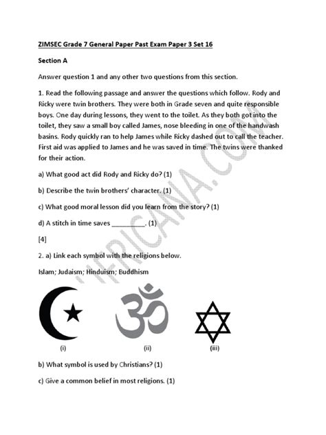 Zimsec Grade 7 General Paper Past Exam Paper 3 Set 16 Pdf Zimbabwe