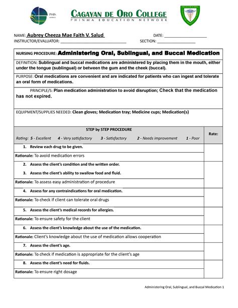 Oral Medication Administration Competency Checklist At Leta Tabor Blog