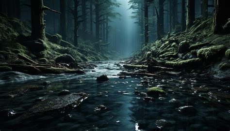 Un Brouillard Mystérieux Recouvre Une Forêt Tranquille Révélant La Beauté Sombre De La Nature