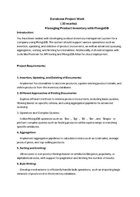 Database Project Work The System Should Support Various Operations Such As Insertion Updating
