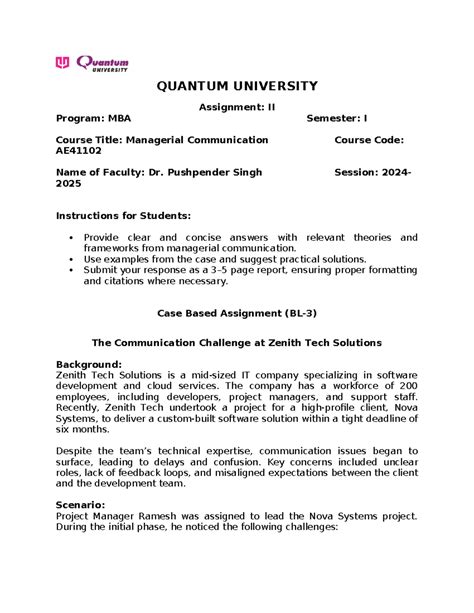 Ae41102 As02 Assignment 2 Quantum University Assignment Ii Program Mba Semester I Course