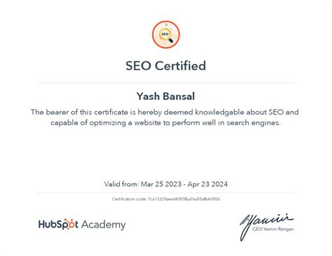 Yash Bansal On Linkedin Hubspot Academy Seo Certification