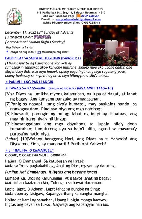Uccp Balayan December 11 2022 [3rd Sunday Of Advent] Facebook