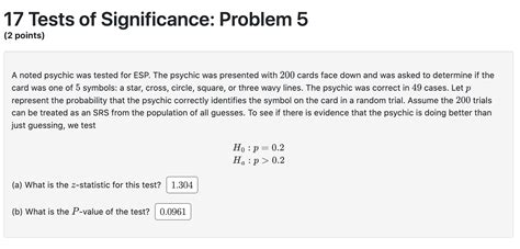 Solved Tests Of Significance Problem Points A Chegg
