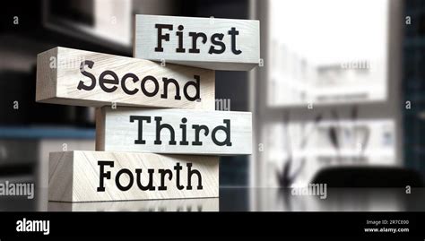First Second Third Fourth Words On Wooden Blocks 3d Illustration