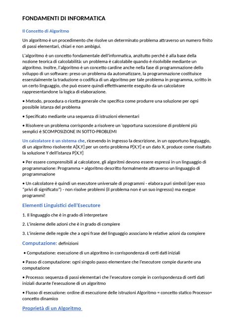 Il Concetto Di Algoritmo Appunti Di Elementi Di Informatica Docsity
